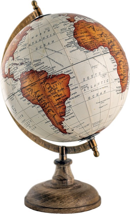 Wereldbol Decoratie 22*22*37 cm Oranje Hout, Ijzer Rond Globe Aardbol | bol