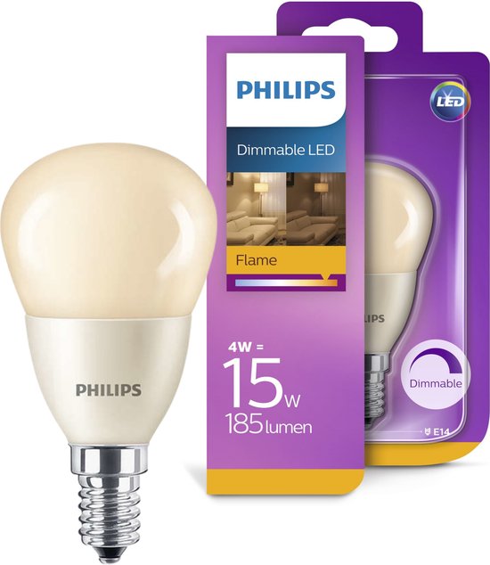 Philips LED Lamp Flame - E14 fitting - Dimbaar warm wit licht - Kogel ...