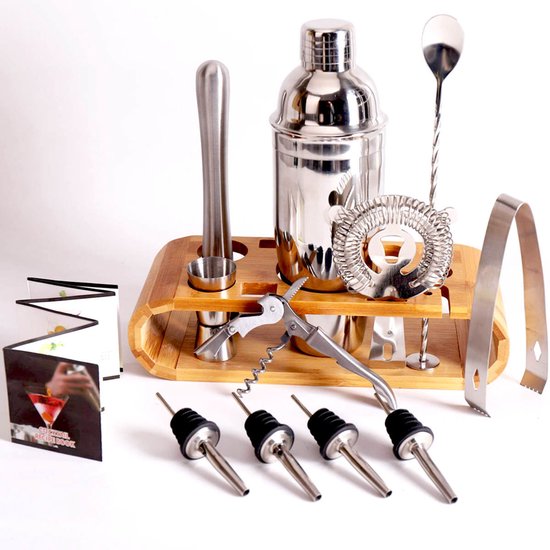 Cocktail Set - Cocktail Shaker - 12 Delig - Met Bamboe Standaard ...
