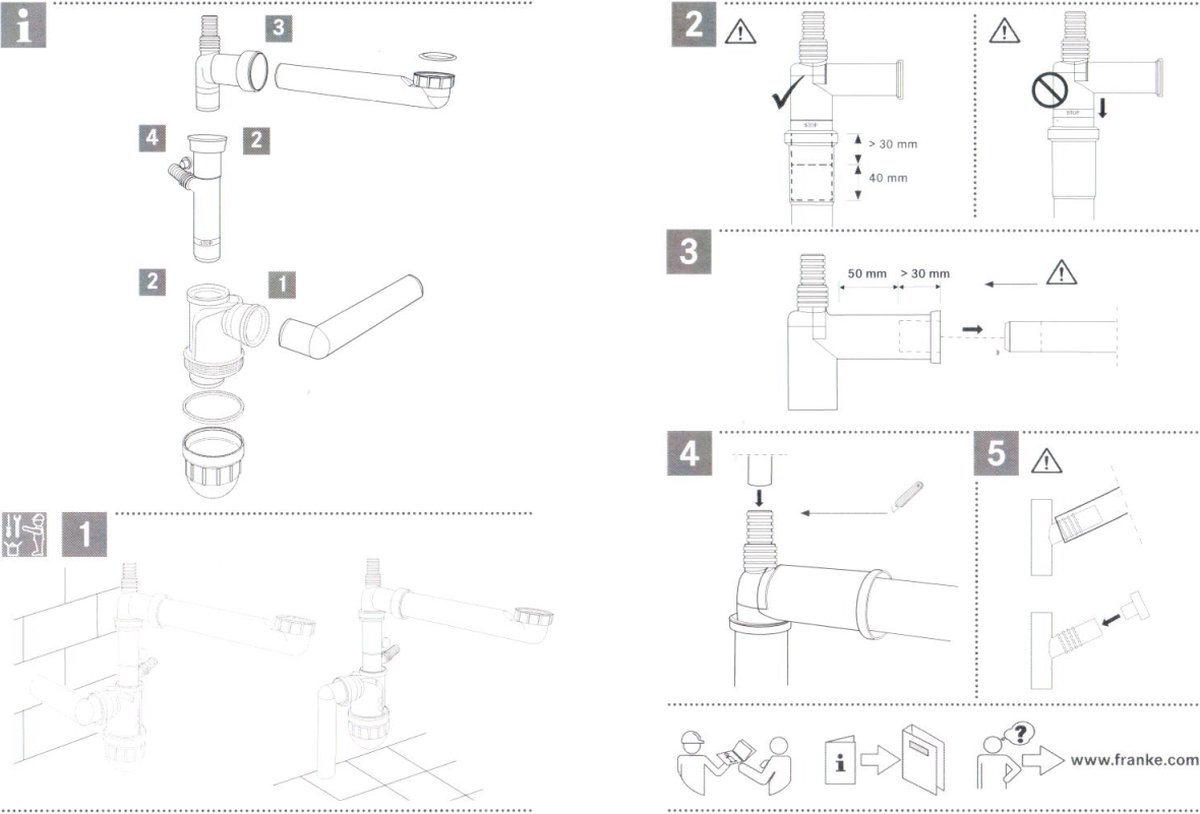 Franke ruimte besparende afvoer sifon met vaatwasser aansluiting Spazio ...