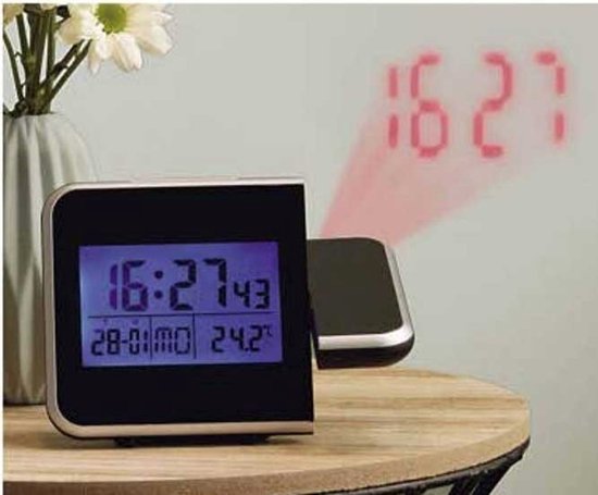 Krontaler - projectieklok grijs / wit - zwenkbare projectiearm - tijd ...