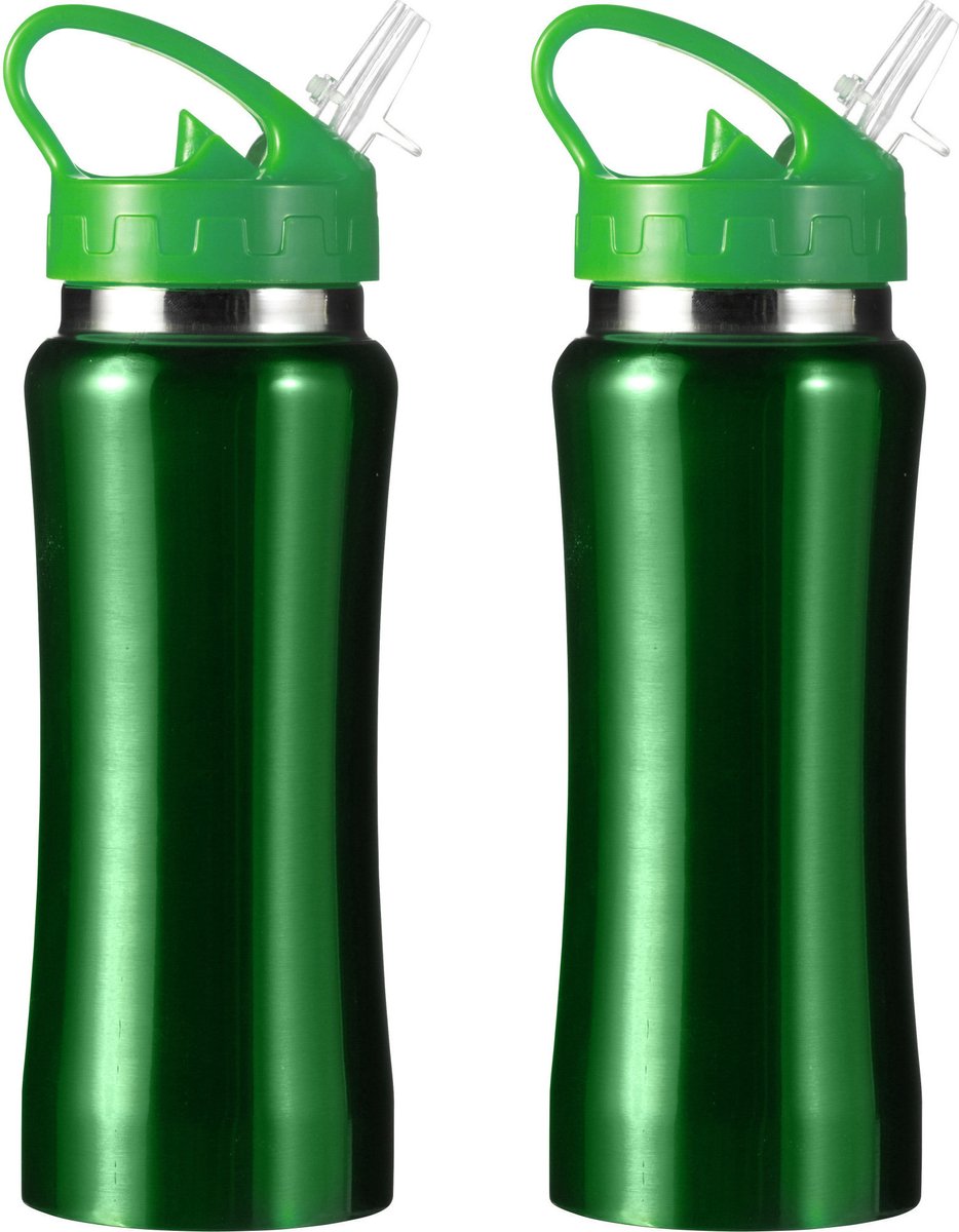 Drinkfles/waterfles 600 ml metallic groen van RVS - Sport bidon ...