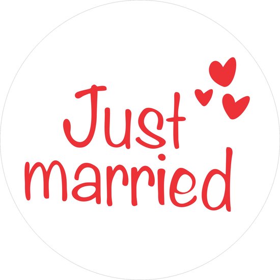 10 stickers 'Just married' ROOD / rond 5cm / deluxe polypropyleen / EAN ...