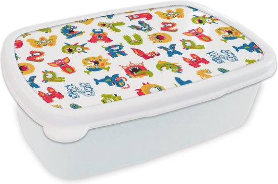 Broodtrommel Wit - Lunchbox - Brooddoos - Alfabet - Monster - Regenboog ...