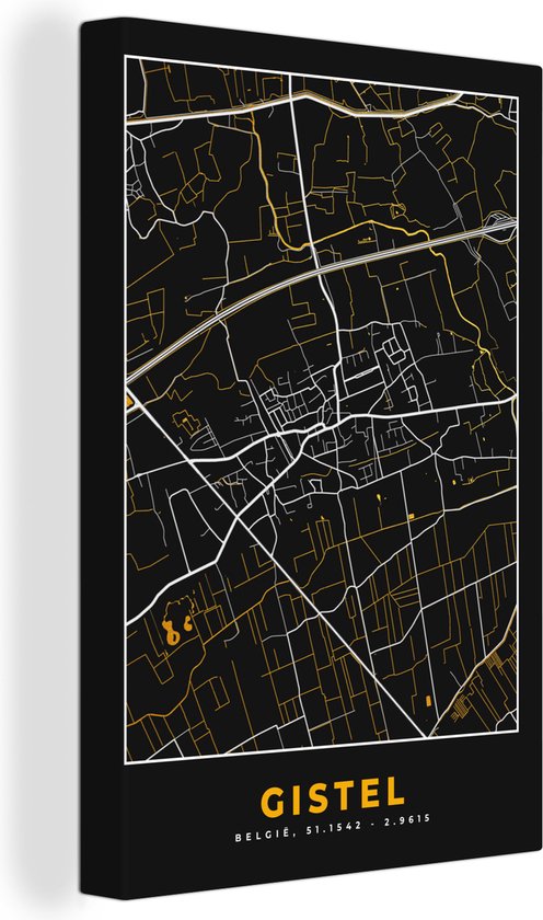 Canvas Schilderij Gistel - Plattegrond - Kaart - Goud - Stadskaart ...