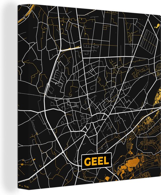 Canvas Schilderij Stadskaart - Geel - Kaart - Plattegrond - Goud ...