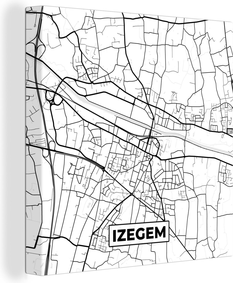 Peinture sur toile City Map - Zwart Wit - Carte - Izegem - België ...