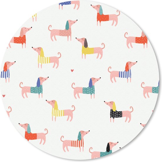 Muismat - Mousepad - Rond - Honden tekening met teckels - 30x30 cm ...