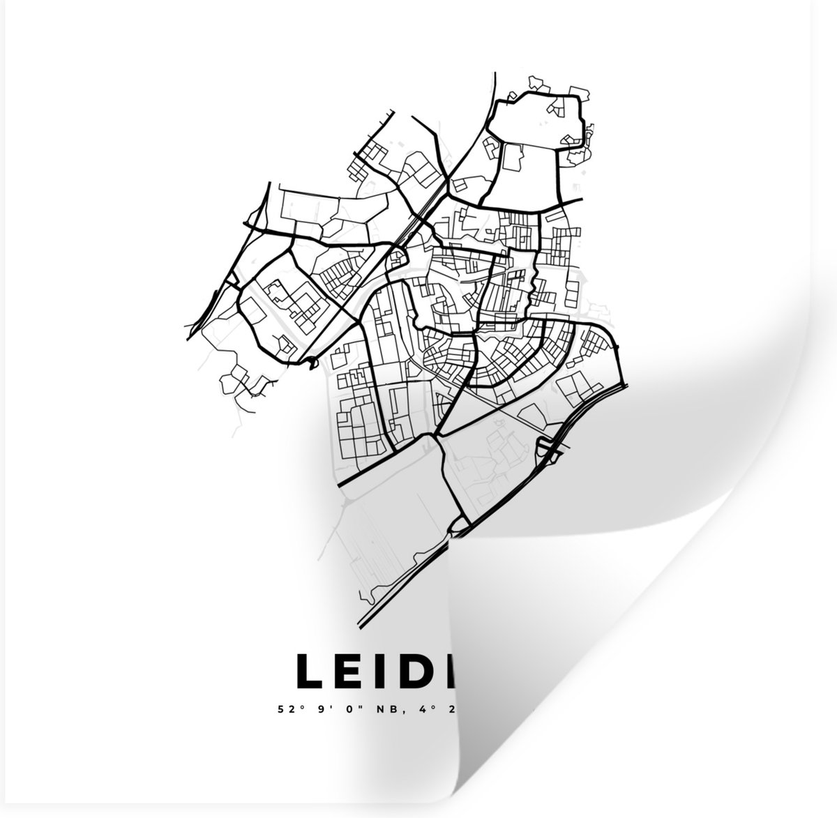 Stickers muraux - Plan de la ville - Zwart et Wit - Carte - Leiden ...