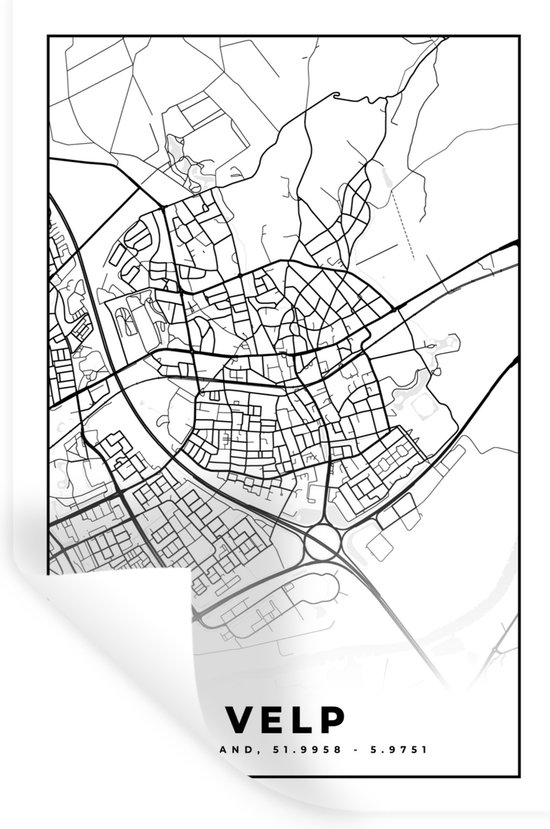 Muurstickers - Plattegrond - Velp - Kaart - Stadskaart - 40x60 cm ...