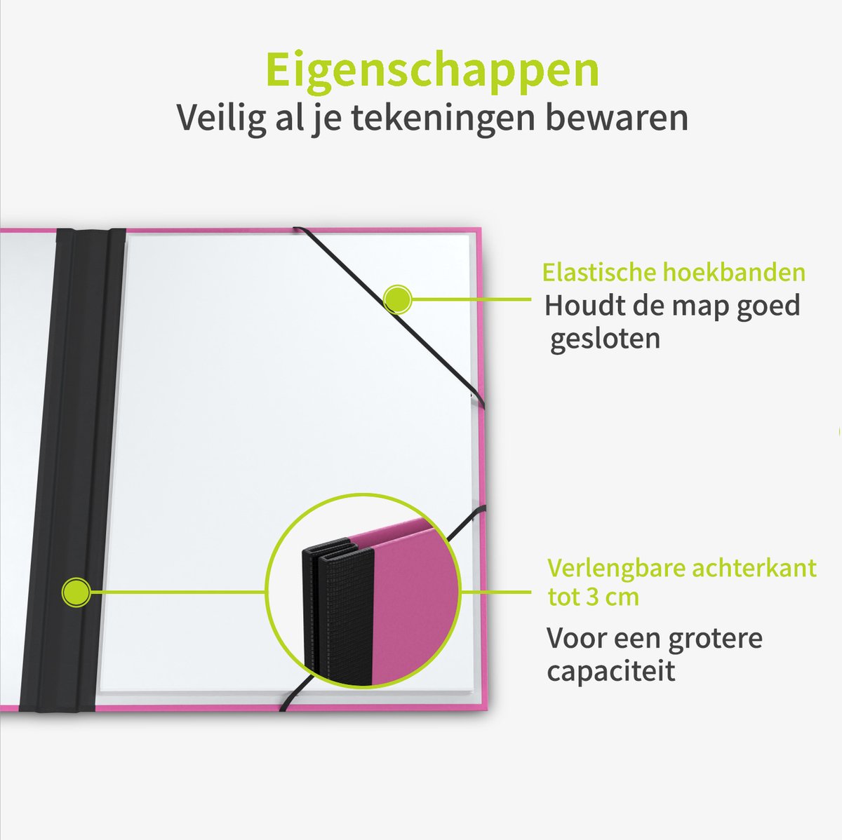 ACROPAQ Tekenmap A2 - 52 x 72 cm, XXL Groot, met Elastieken, Roze | bol.com