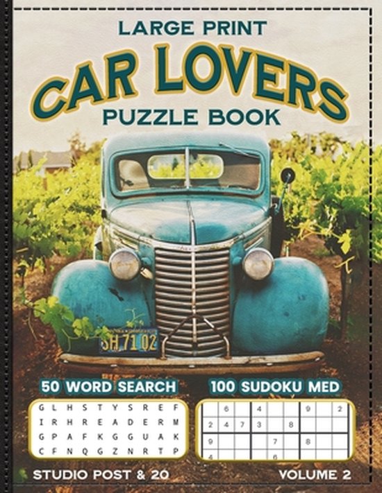 FOR CAR LOVERS Antique Blue Car on Farm 50 Sudoku 100 Word Search Word ...