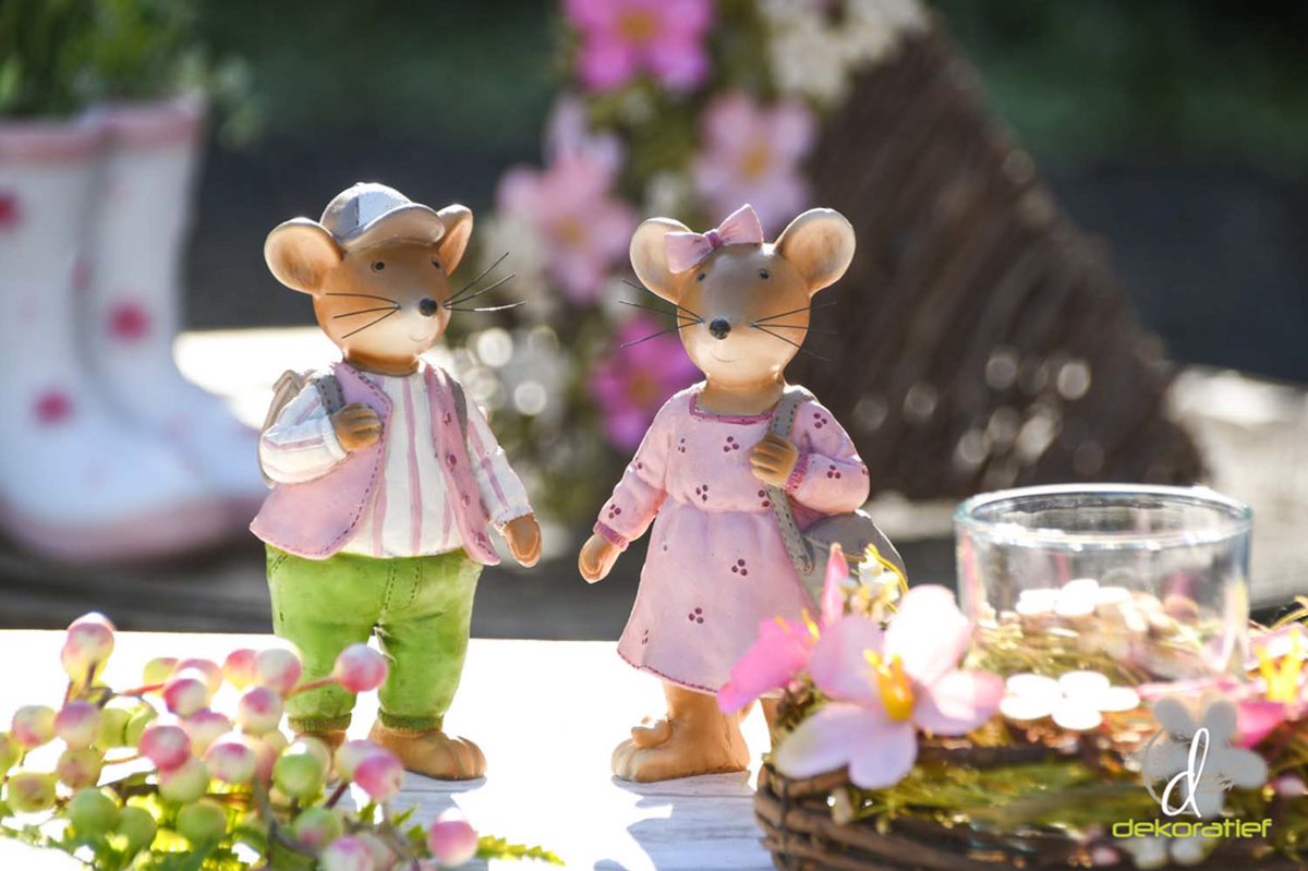 Set van 2 muizen / muis / muizen met rugzak en tas - Roze /groen ...