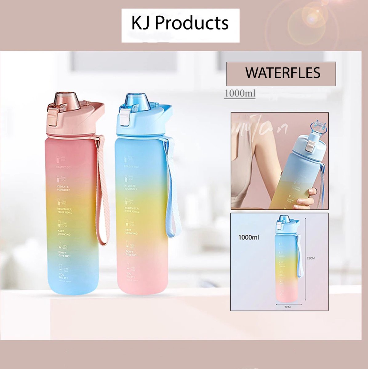 KJ Products Waterfles/Sportfles/Drinkfles - 1 Liter - Groot - Gallon ...