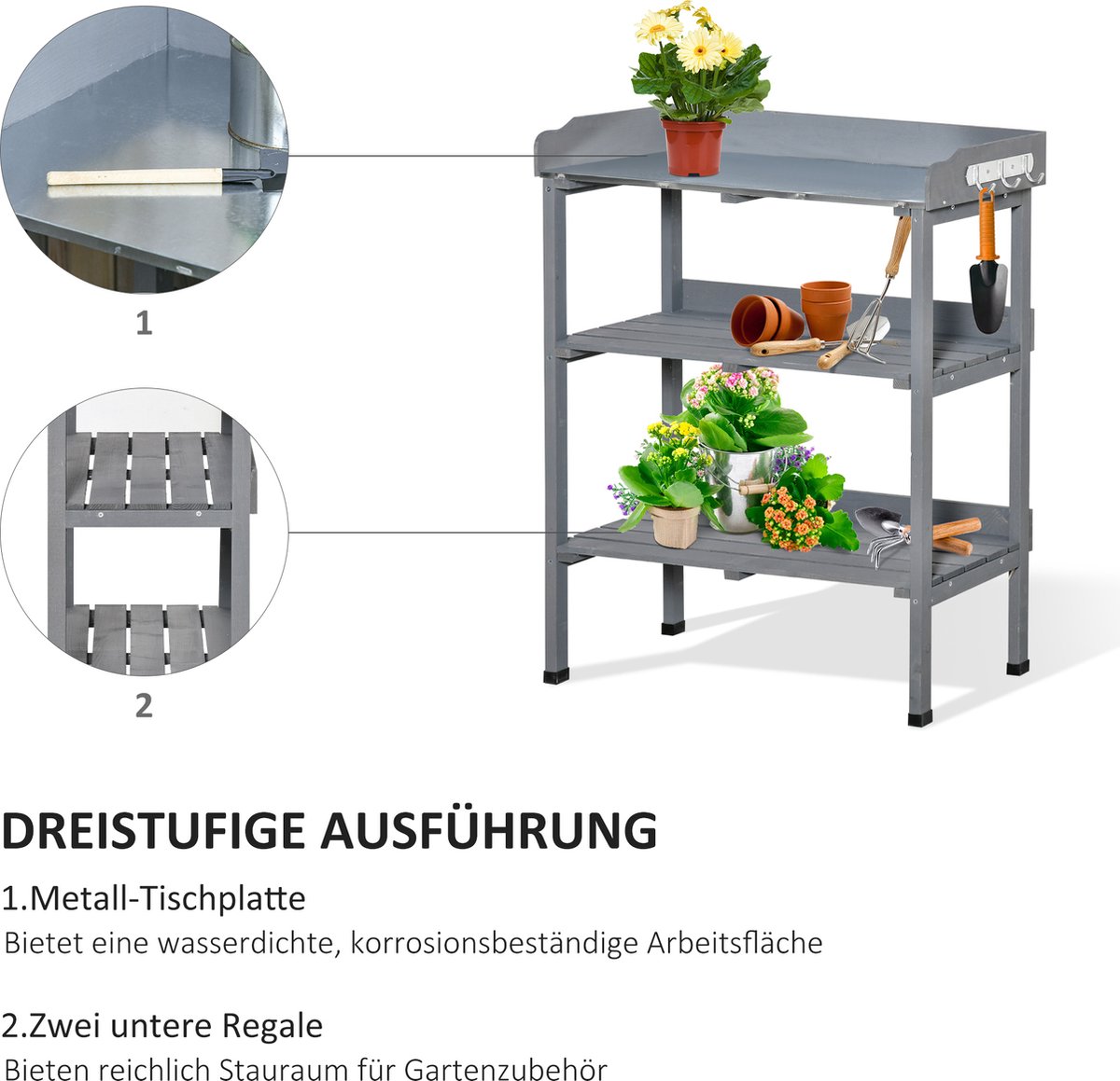 Outsunny Planttafel met metalen werkblad tuiniertafel bloementafel tuin ...