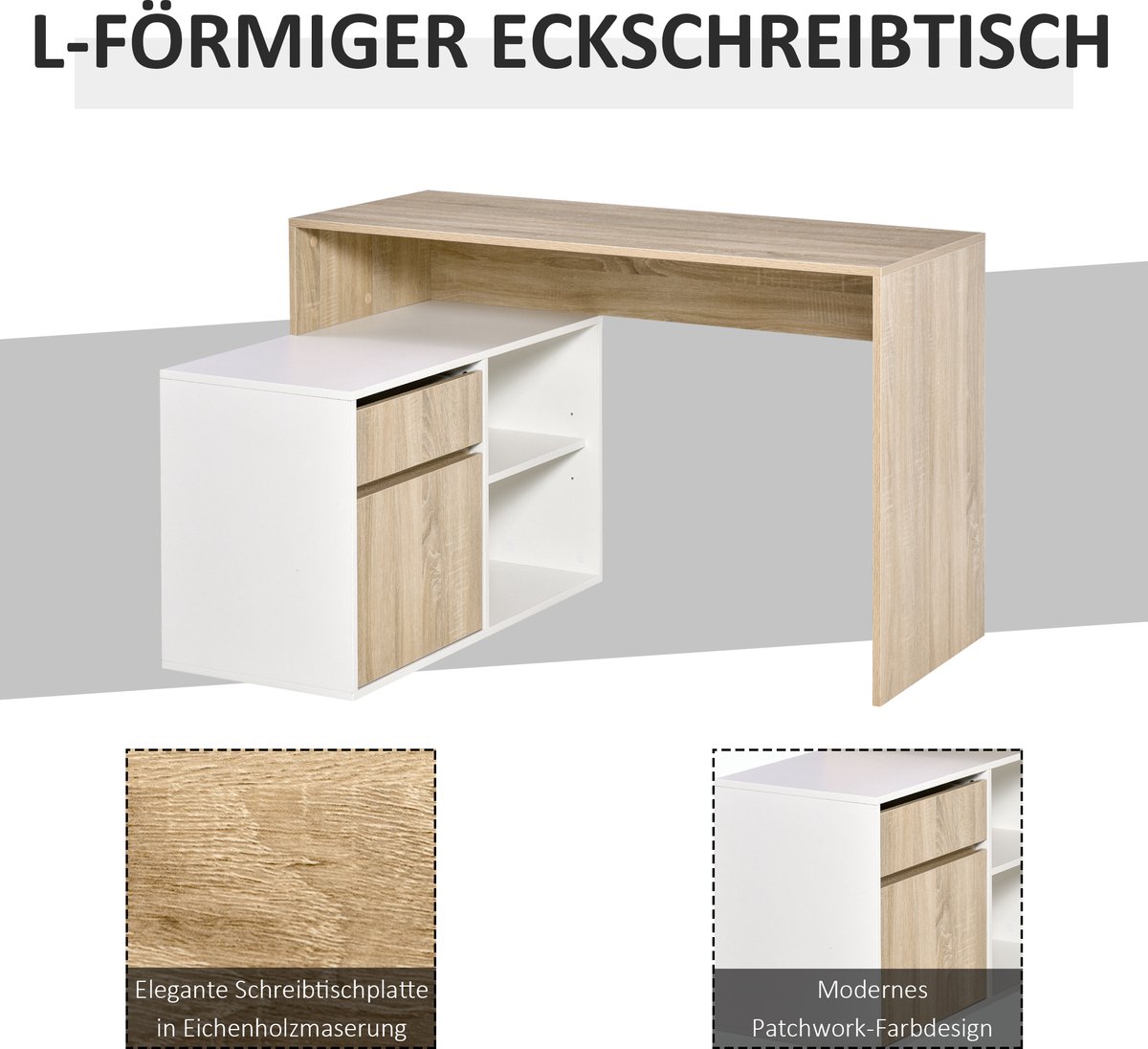 HOMCOM Hoekbureau, computerbureau, bureau, plank, L-vorm, spaanplaat ...