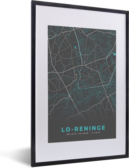 Fotolijst incl. Poster - België – Lo Reninge – Stadskaart – Kaart ...