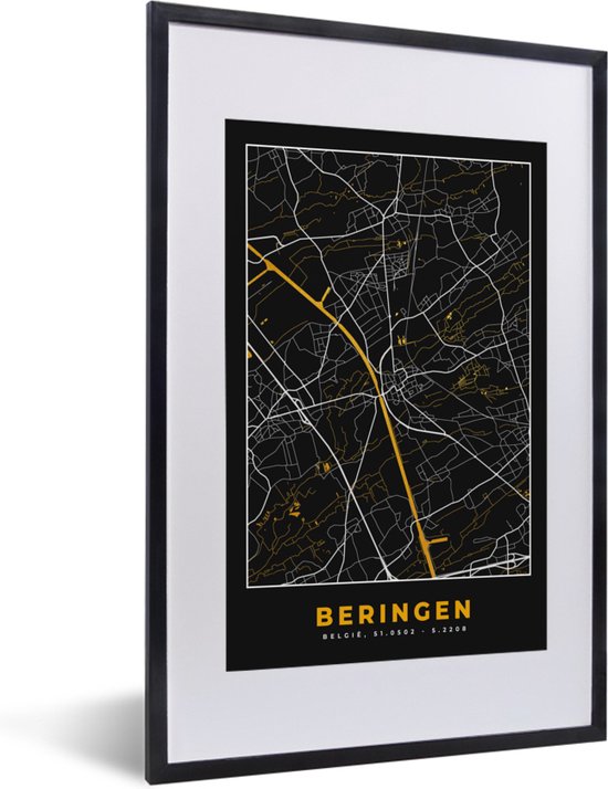 Fotolijst incl. Poster - Beringen - Stadskaart - Plattegrond - Goud ...