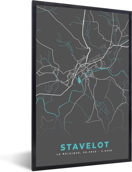 Fotolijst incl. Poster - Stadskaart – Grijs - Kaart – Stavelot – België ...
