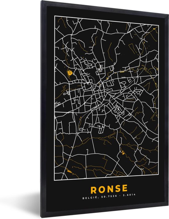 Fotolijst incl. Poster - Ronse - Kaart - Plattegrond - Goud ...