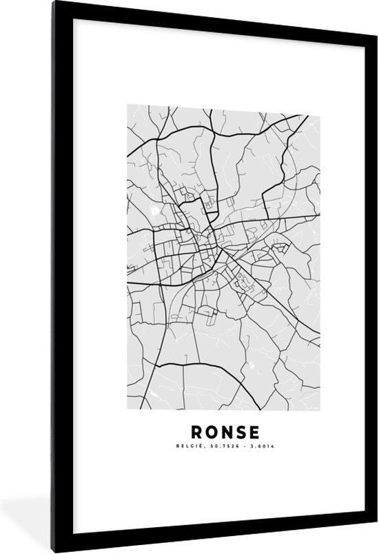 Fotolijst incl. Poster Zwart Wit- Plattegrond – Ronse – Zwart Wit ...