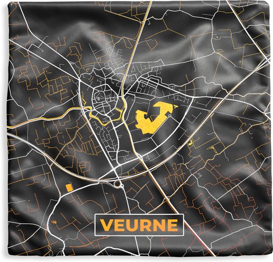 Kussenhoes 50x50 cm - Veurne - Plattegrond - Kaart - Goud - Stadskaart ...