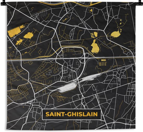 Wandkleed - Wanddoek - Kaart - Plattegrond - Saint-Ghislain - Gold ...