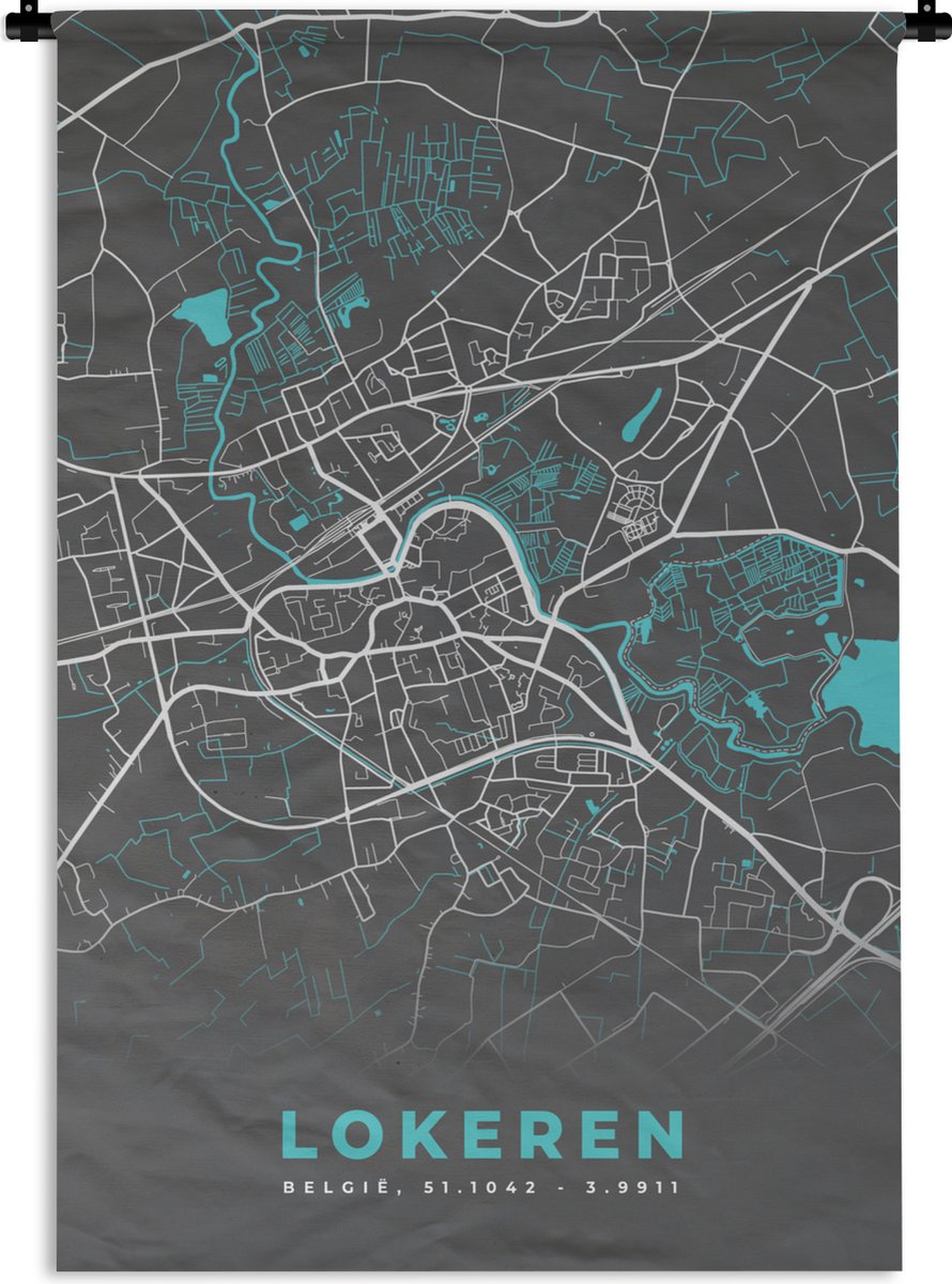 Wandkleed - Wanddoek - Stadskaart – Grijs - Kaart – Lokeren – België ...