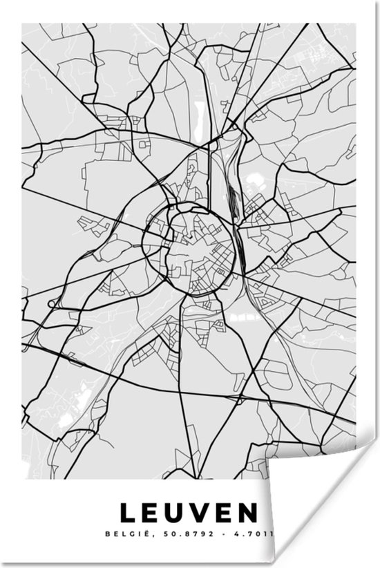 Affiche Zwart Wit – België – Carte – City Map – Map – Louvain - 60x90 ...