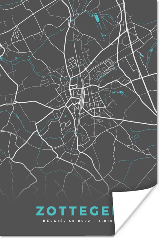 Poster België – Zottegem – Stadskaart – Kaart – Blauw – Plattegrond ...