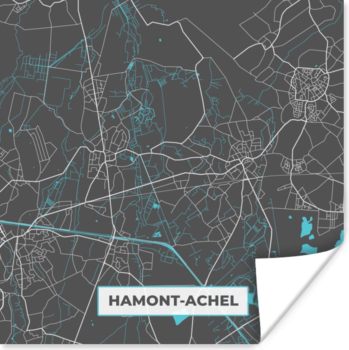 Poster Kaart – Plattegrond – Stadskaart – Hamont Achel – België – Blauw ...