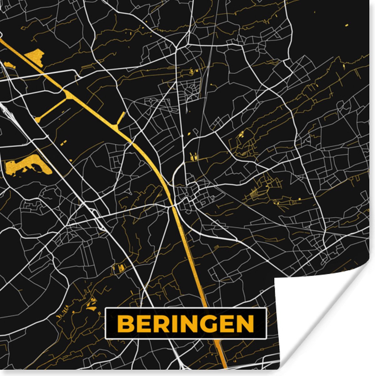 Poster Kaart - Black & gold - Beringen - Plattegrond - Stadskaart ...