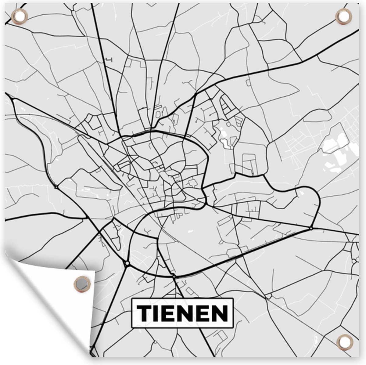 Tuindoek Stadskaart – Zwart Wit - Kaart – Tienen – België – Plattegrond ...