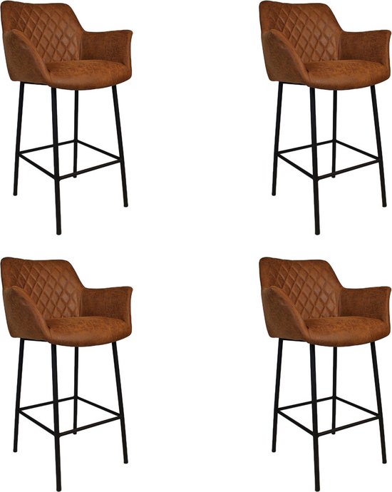 Bronx71® Industriële barstoel Club cognac eco leer 78 cm - Barkrukken ...