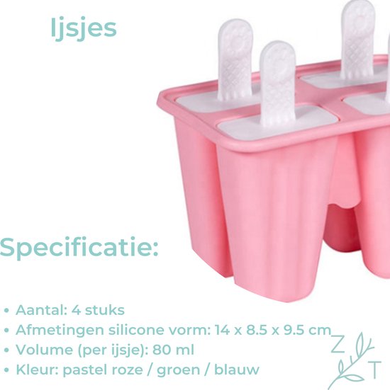 Ijsjesvorm - 4 stuks - Siliconen - Waterijs Vorm - Bakvorm - Fruitijs ...