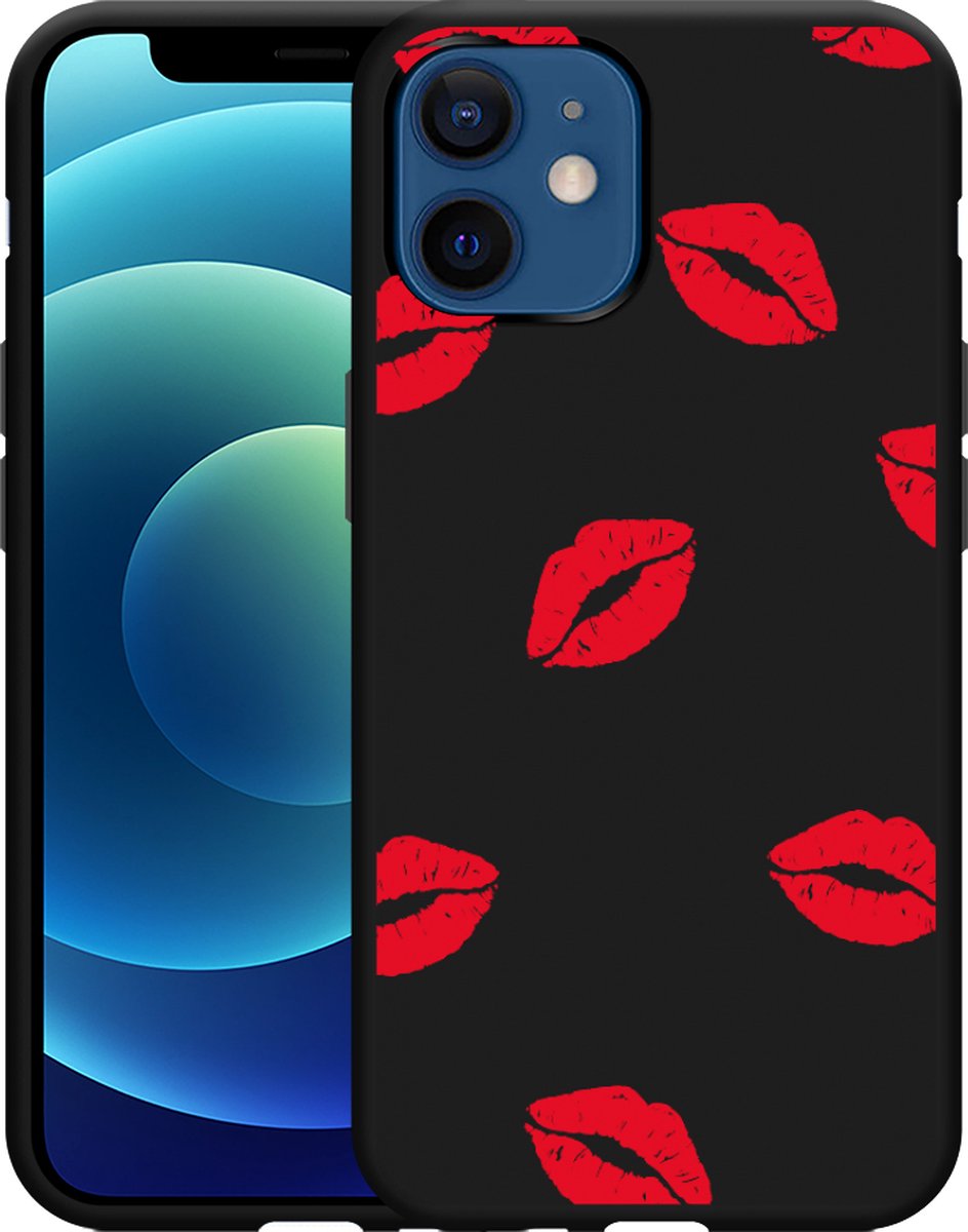 iPhone 12/12 Pro Hoesje Zwart Red Kisses - Designed by Cazy | bol.com