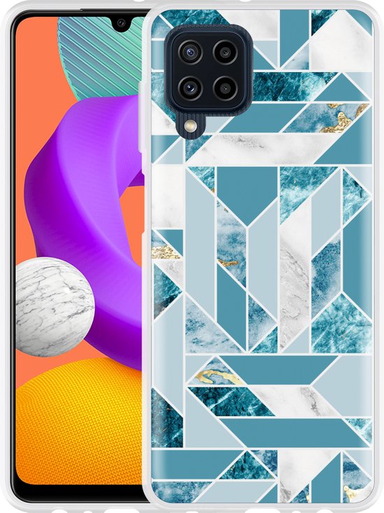 Samsung Galaxy M22 Hoesje Blauw Marmer Patroon | bol.com
