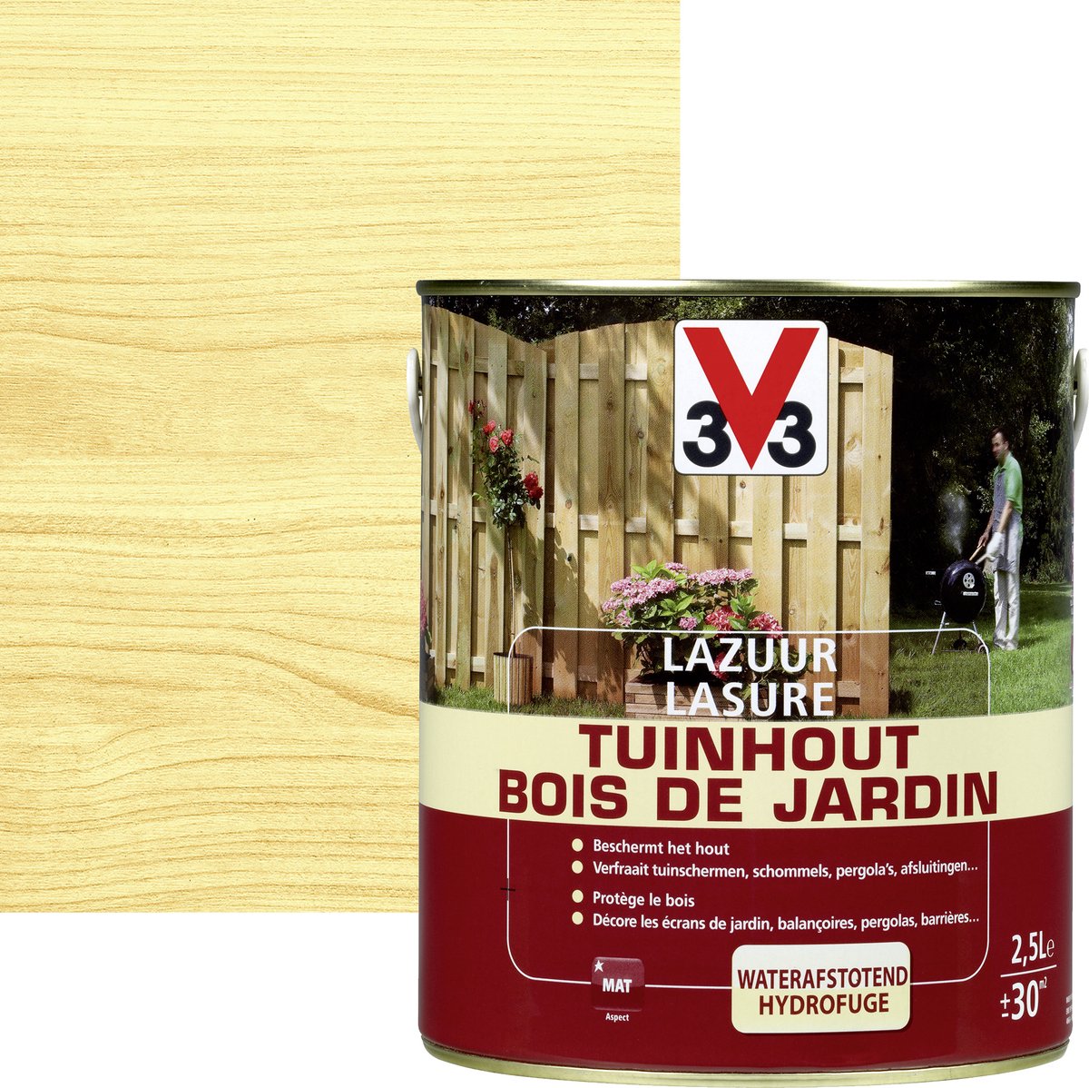 V33 houtbeits Tuinhuis High Protection Noorse den zijdeglans 2,5L | bol