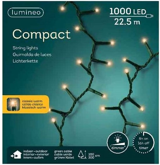 Compact rice lights 1000led 22.5m classic warm | Lumineo 495373 | bol.com