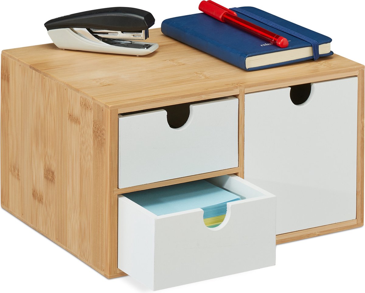 Relaxdays bureau organizer bamboe - desk organizer - ladeblok 3 lades ...