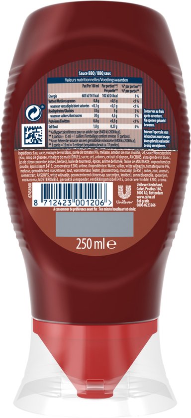Calve BBQ Saus Knijpfles - 8 x 250 ml - voordeelverpakking | bol.com