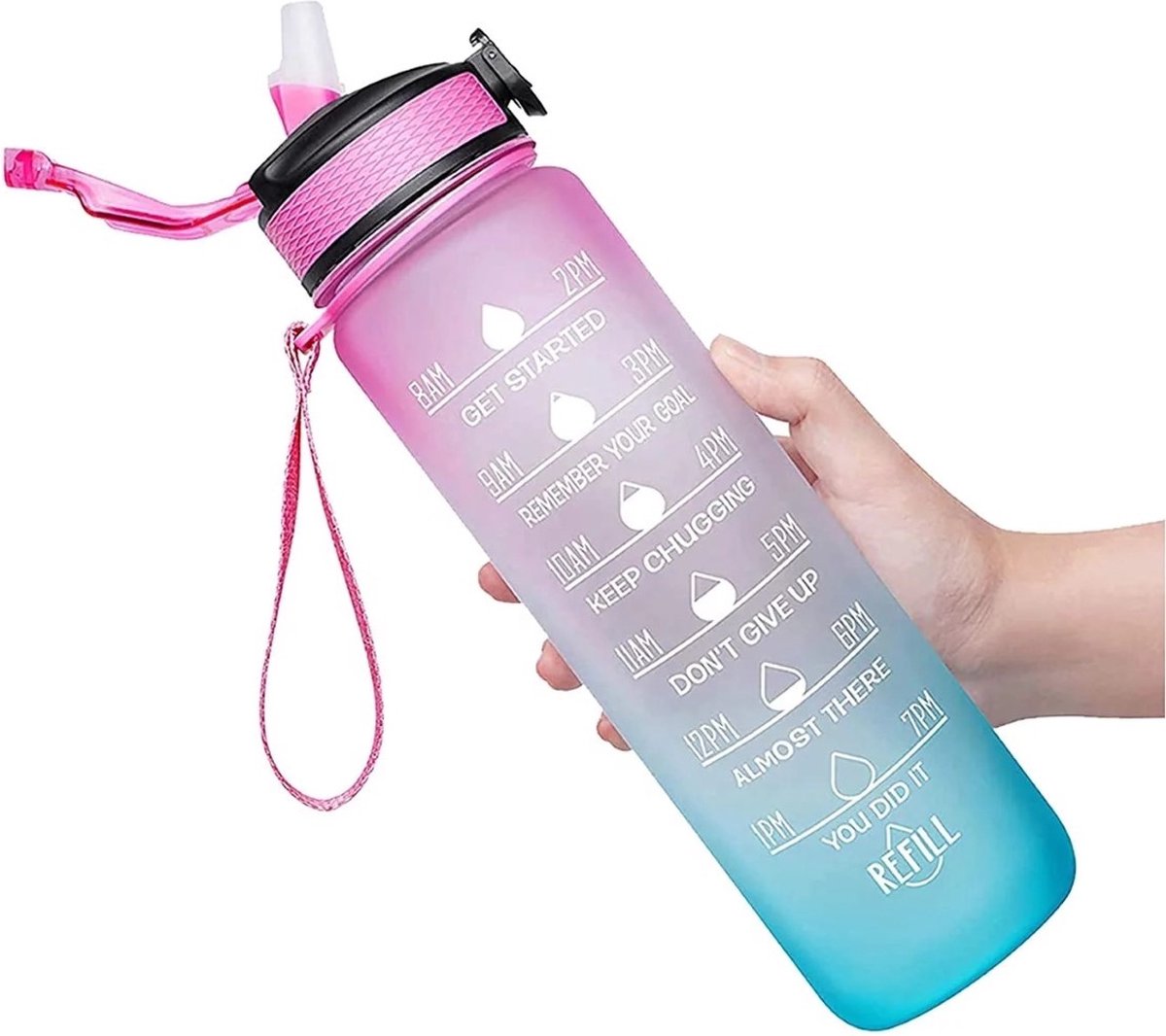 Fitnessim Motivation Waterfles - Roze - Motivation Bottle - Waterfles ...