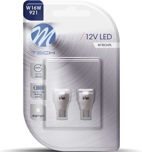 M-Tech LED W16W / T15 12V - Basic 7x Led diode - Wit - Set | bol