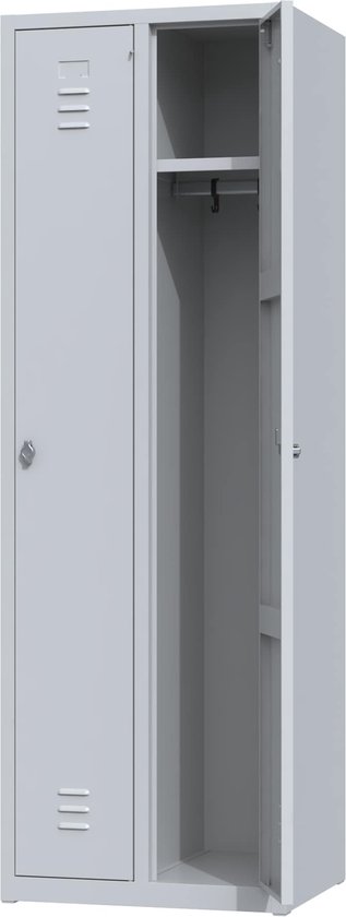 Metalen lockerkast hang & leg - lichtgrijs - 2 deurs 2 delig - met slot ...