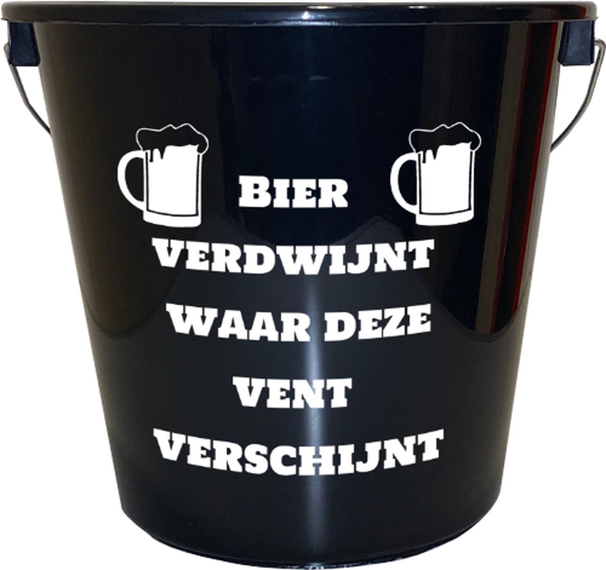 Emmer - 5 liter - zwart - met tekst: Bier verdwijnt waar deze vent ...