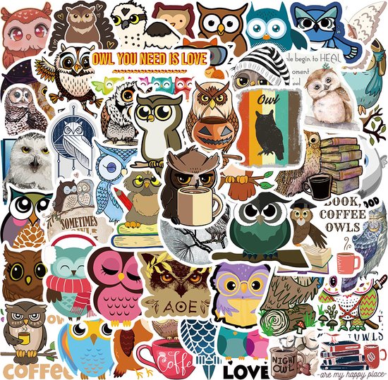 Uilen Stickers | 50 stickers - voor laptop, ipad, telefoon, schrift, muur etc. | bol