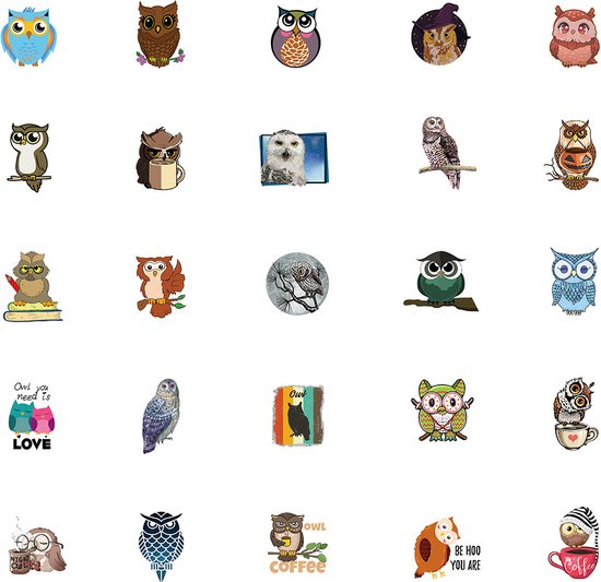 Uilen Stickers | 50 stickers - voor laptop, ipad, telefoon, schrift ...