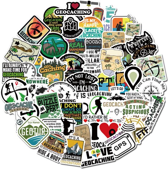 Geocaching Stickers | 50 stickers - voor auto, gps, laptop, ipad ...
