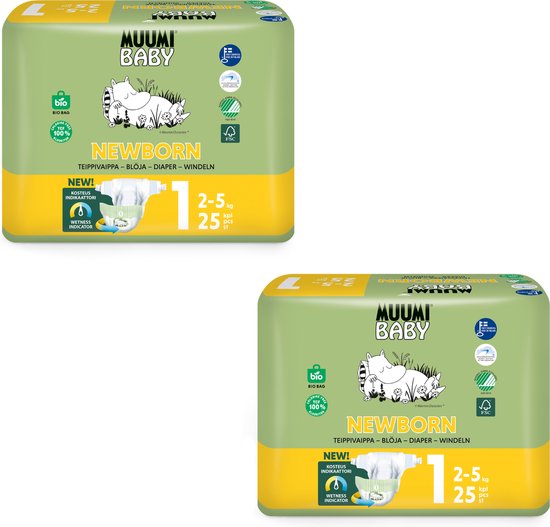Eco Muumi Baby luiers maat 1 - 2-5 kg – 50 stuks - ecologisch | bol.com