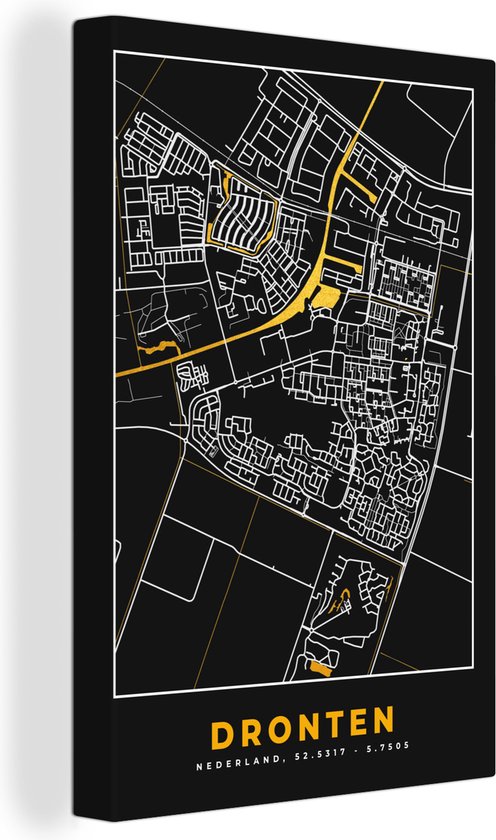 Canvas Schilderij Dronten - Black and Gold - Stadskaart - Kaart ...